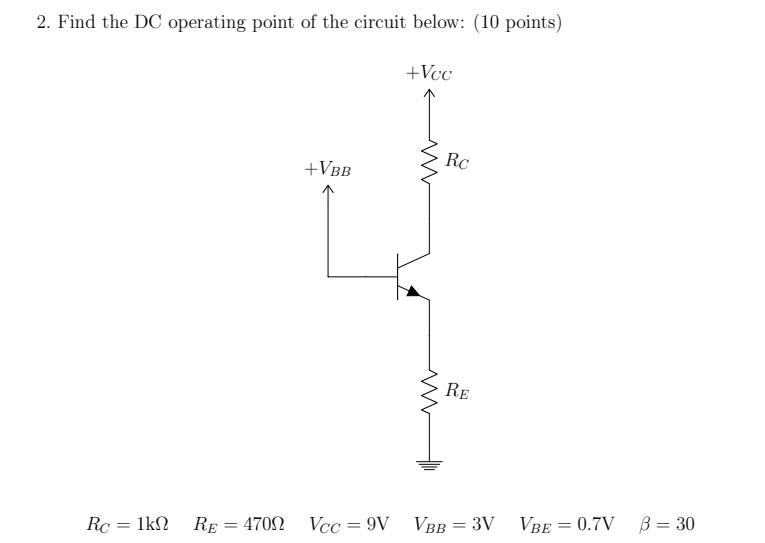 Solved 2. Find the DC operating point of the circuit below: | Chegg.com