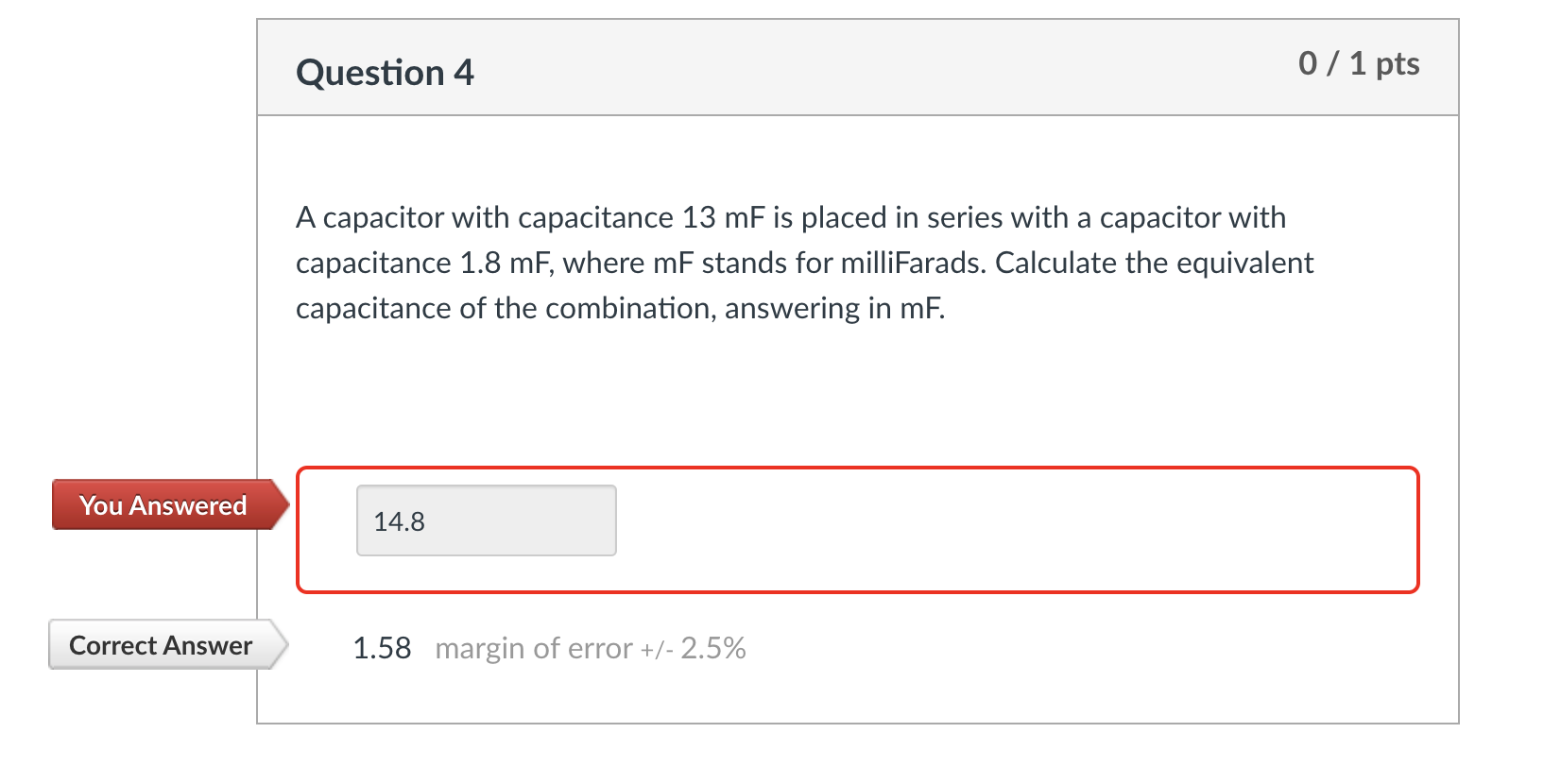 Solved A capacitor with capacitance 13mF is placed in series | Chegg.com