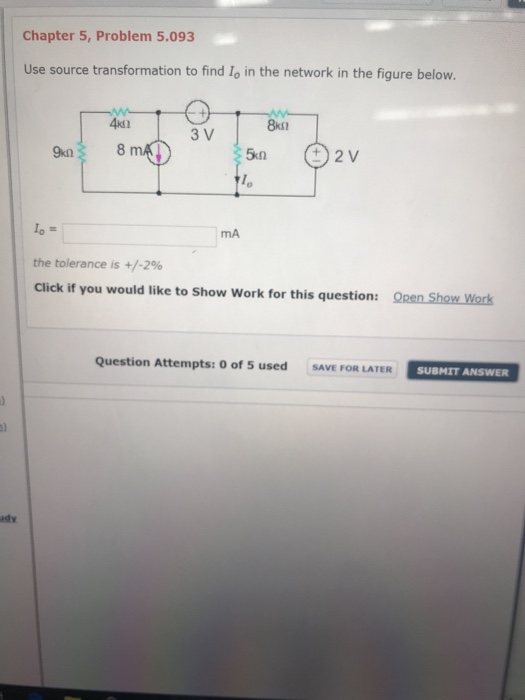 Solved Chapter 5, Problem 5.093 Use source transformation to | Chegg.com