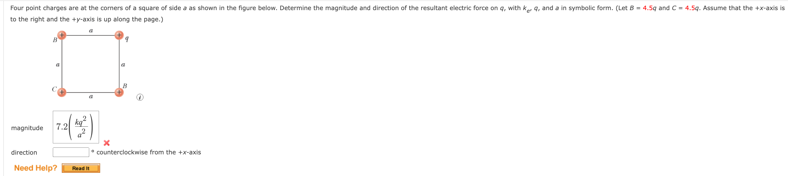 Solved Four point charges are at the corners of a square of | Chegg.com