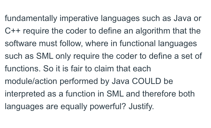 Solved fundamentally imperative languages such as Java or | Chegg.com