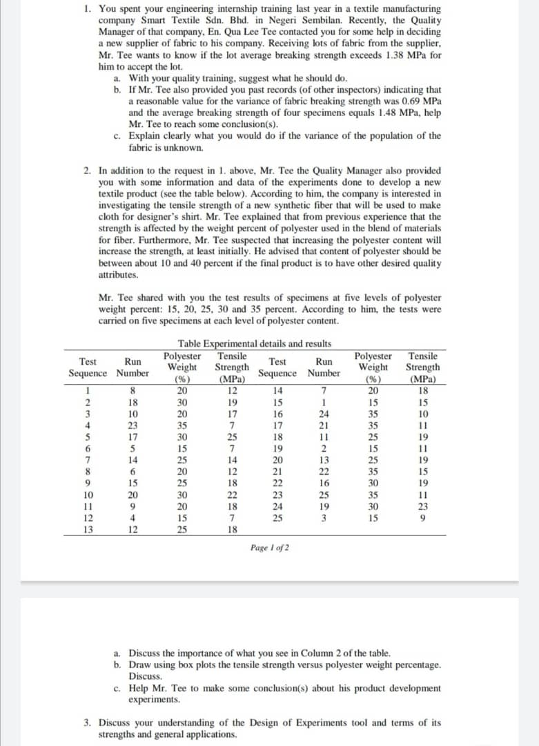 Solved 1. You spent your engineering internship training | Chegg.com