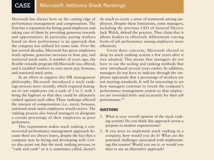 Solved CASEMicrosoft Jettisons Stack Rankings Microsoft has | Chegg.com