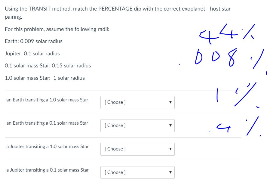 Solved Using the TRANSIT method, match the PERCENTAGE dip | Chegg.com