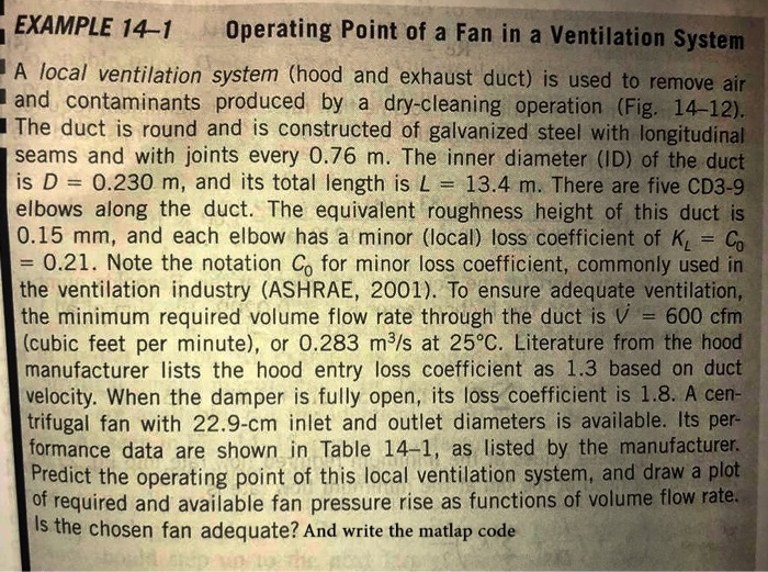EXAMPLE 14-1 Operating Point of a Fan in a | Chegg.com