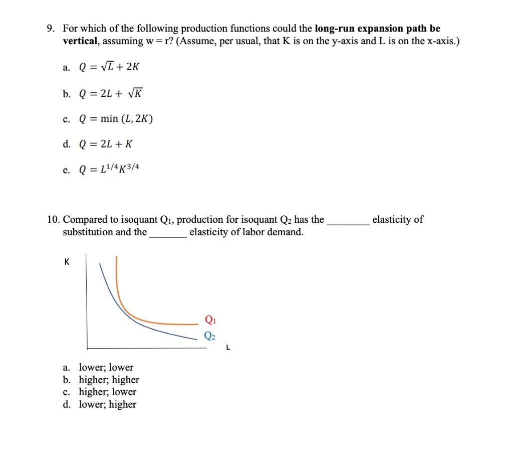 Solved 9. For which of the following production functions | Chegg.com