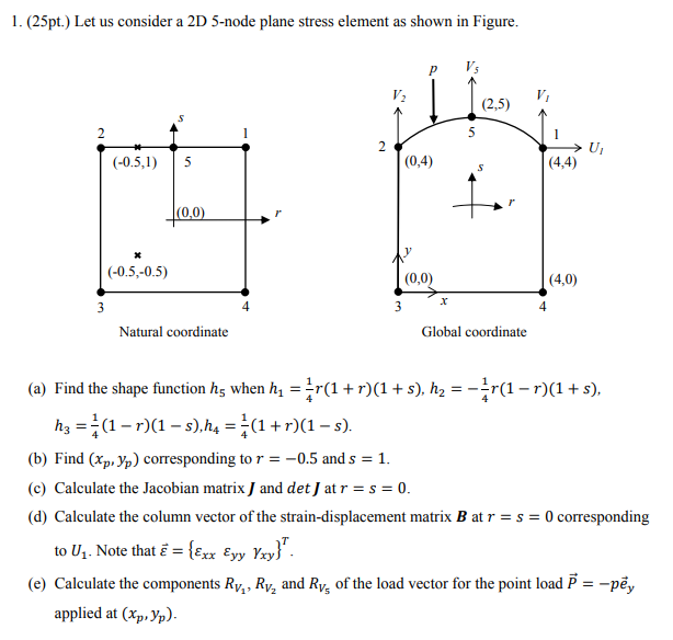 Solved 1. (25pt.) Let us consider a 2D 5-node plane stress | Chegg.com
