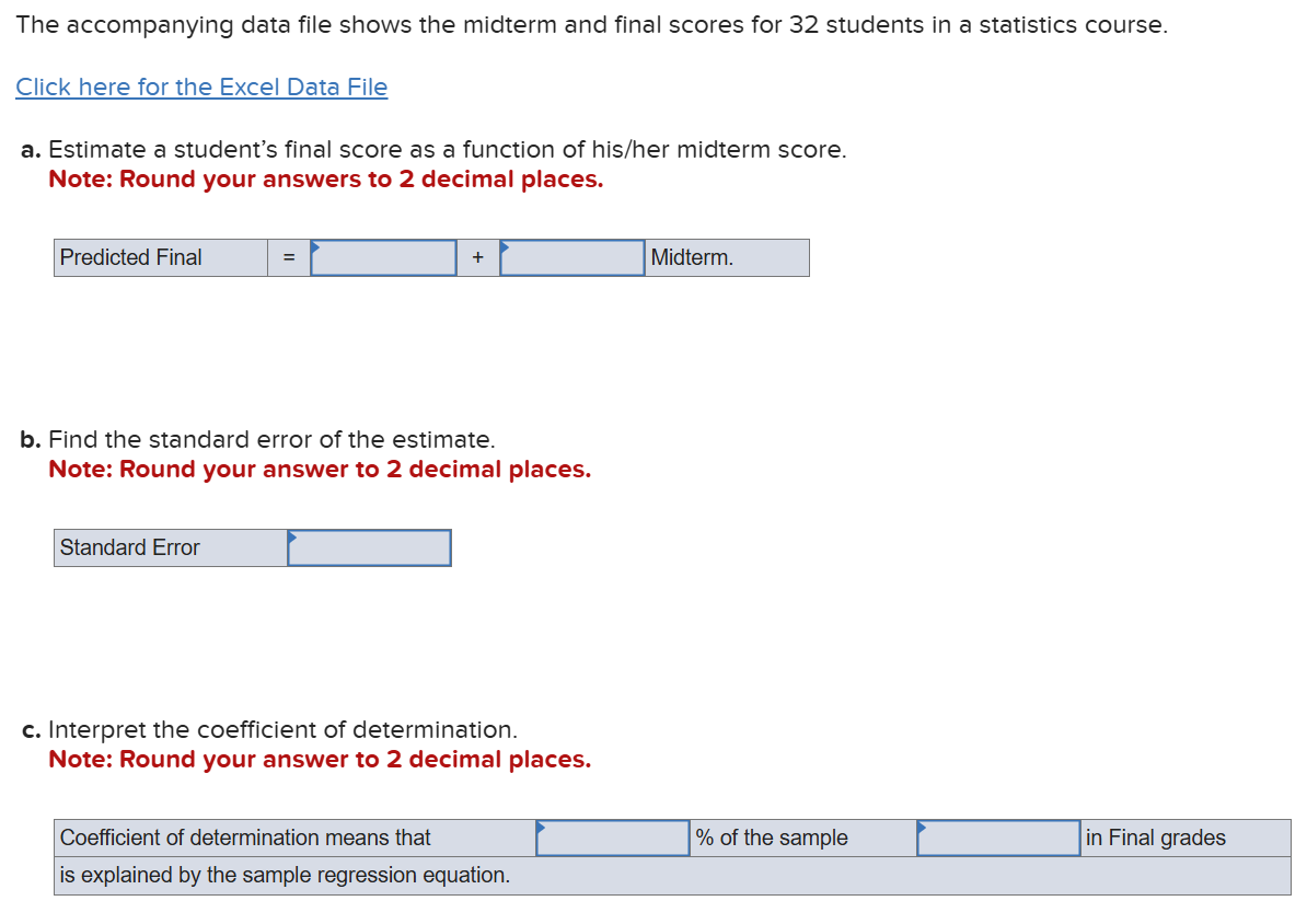 Solved The accompanying data file shows the midterm and | Chegg.com