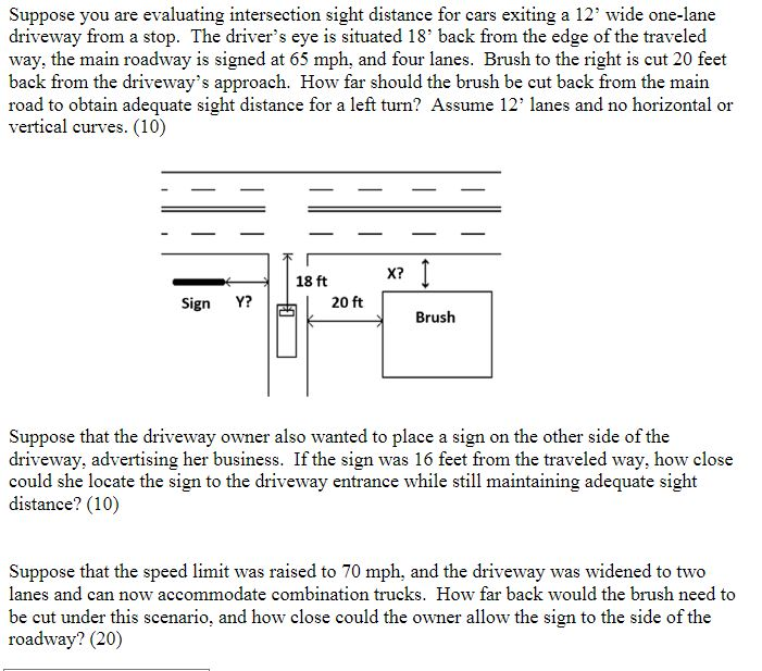 Suppose you are evaluating intersection sight | Chegg.com