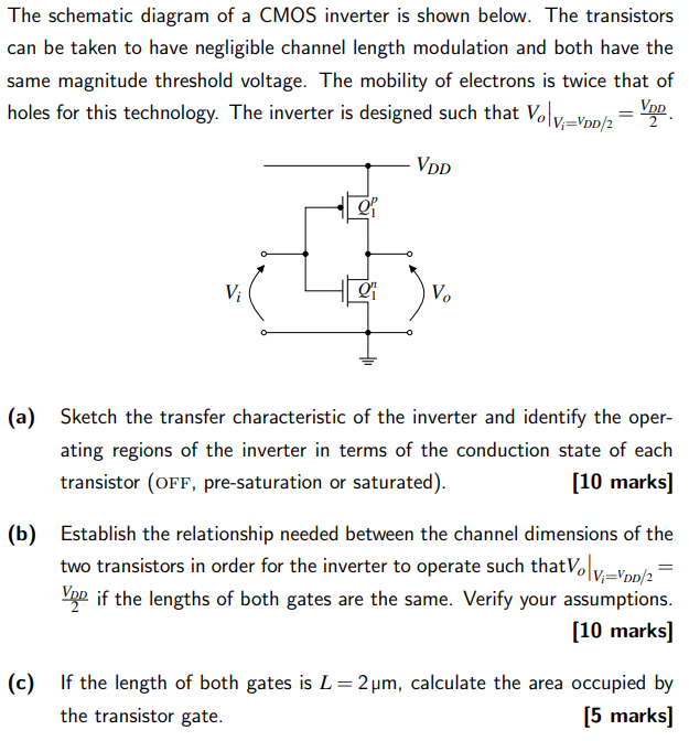Solved The schematic diagram of a CMOS inverter is shown | Chegg.com