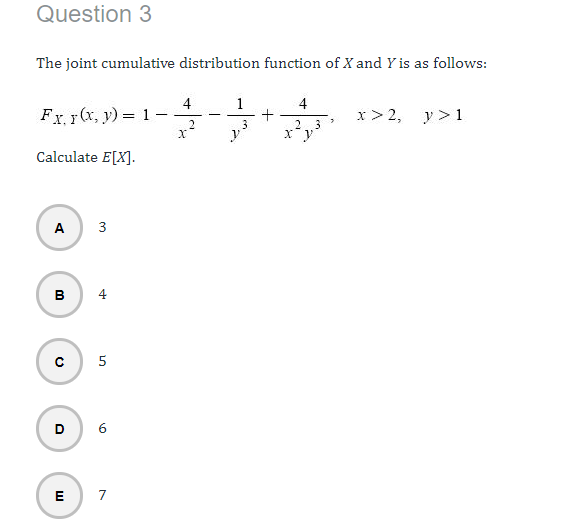 Solved Question 3 The joint cumulative distribution function | Chegg.com