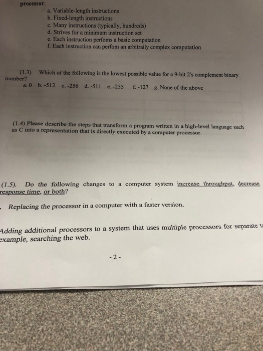 Solved Processor A Variable Length Instructions B 