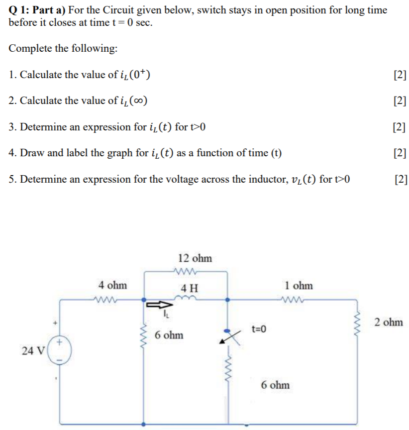 Solved Q 1: Part a) For the Circuit given below, switch | Chegg.com