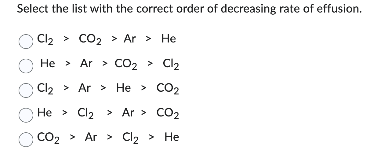 Solved Select the list with the correct order of decreasing | Chegg.com