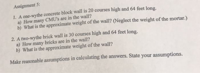 Solved Assignment 5: 1. A one-wythe concrete block wall is | Chegg.com