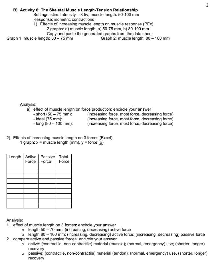 Solved 2 B) Activity 6: The Skeletal Muscle Length-Tension | Chegg.com