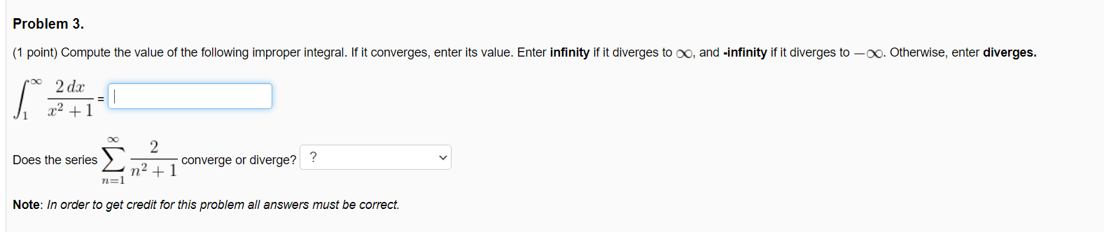 Solved (1 point) Compute the value of the following improper | Chegg.com