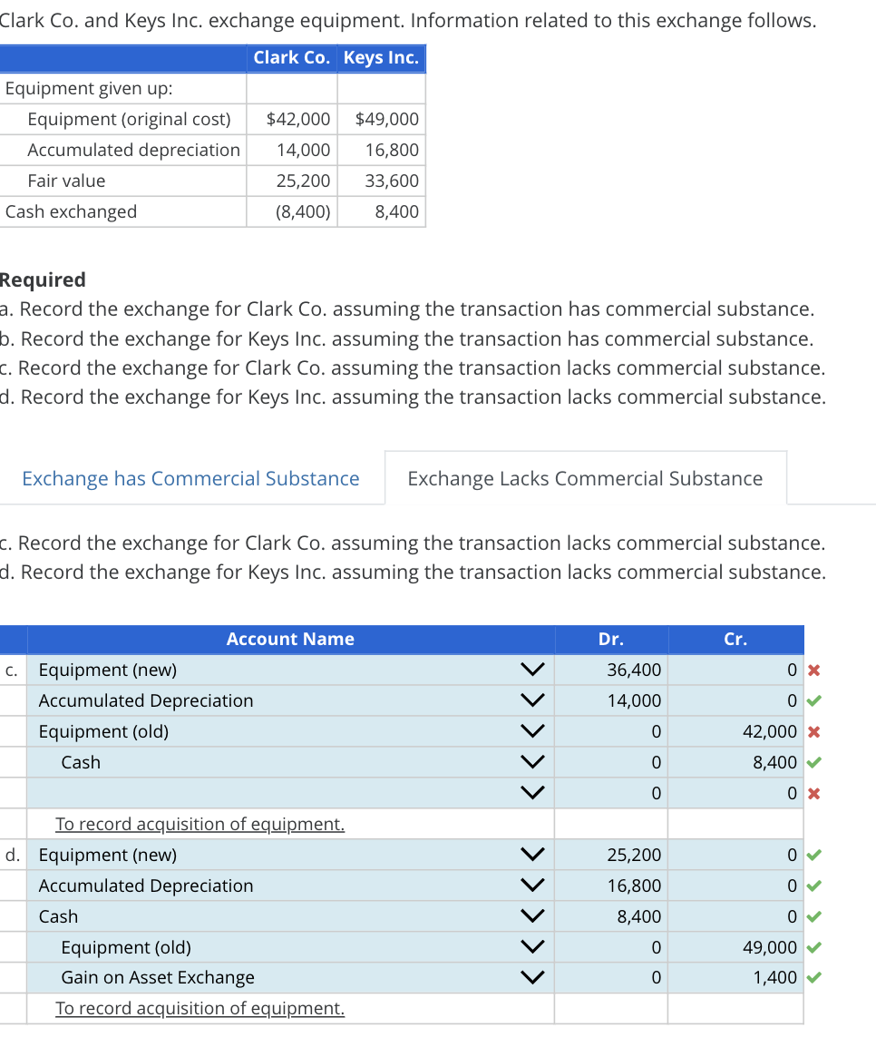 Solved Clark Co. ﻿and Keys Inc. exchange equipment. | Chegg.com