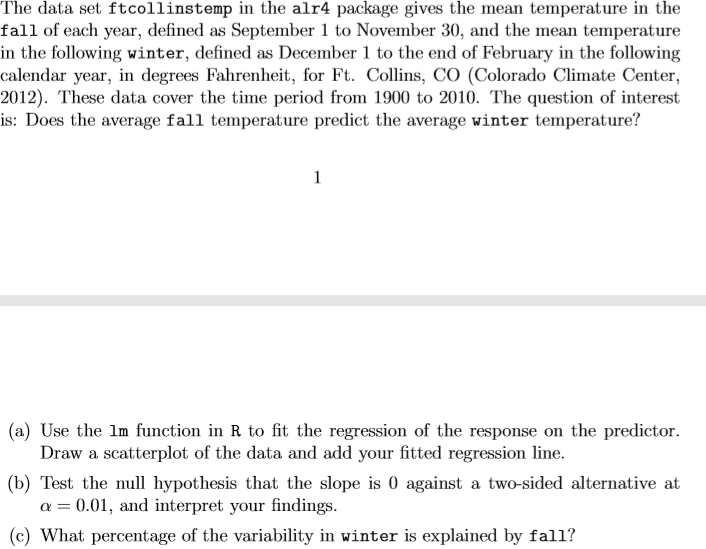 Solved The data set ftcollinstemp in the alr4 package gives | Chegg.com