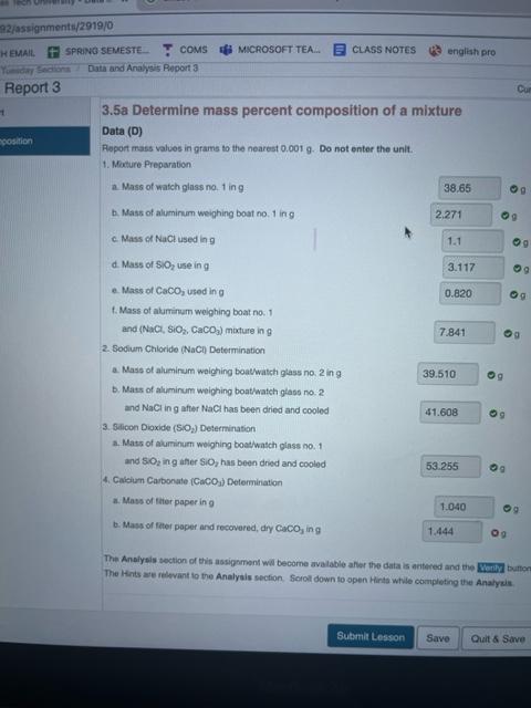Report 3 3.5a Determine mass percent composition of a | Chegg.com