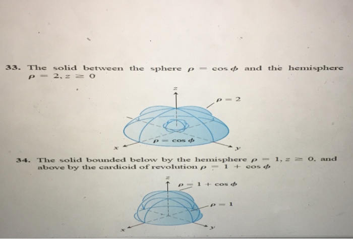 Solved 33. The solid between the sphere ρ-cos φ and the | Chegg.com