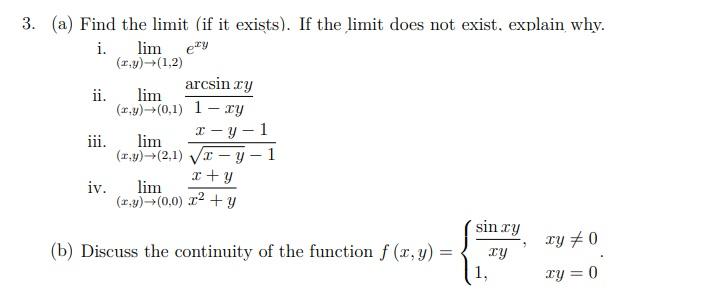 Solved 3. (a) Find the limit (if it exists). If the limit | Chegg.com