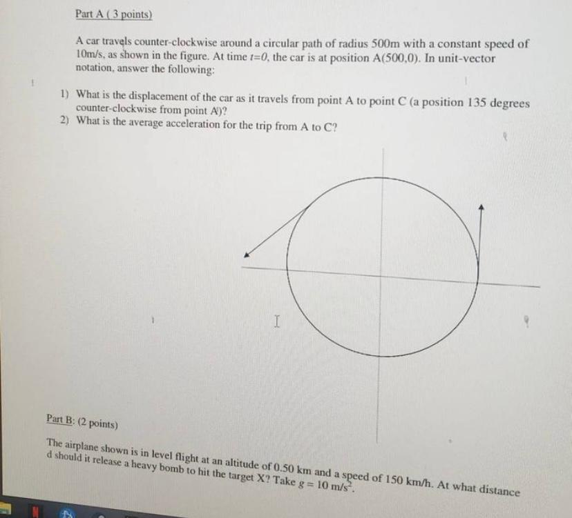 Solved A car travels counter-clockwise around a circular | Chegg.com