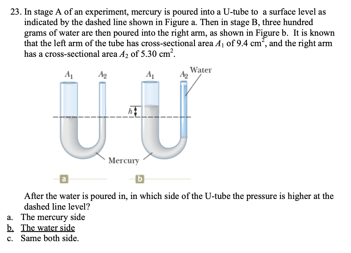 Solved 23. In stage A of an experiment, mercury is poured | Chegg.com