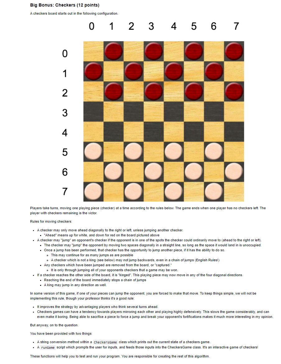 Big Bonus Checkers 12 Points A Checkers Board Chegg