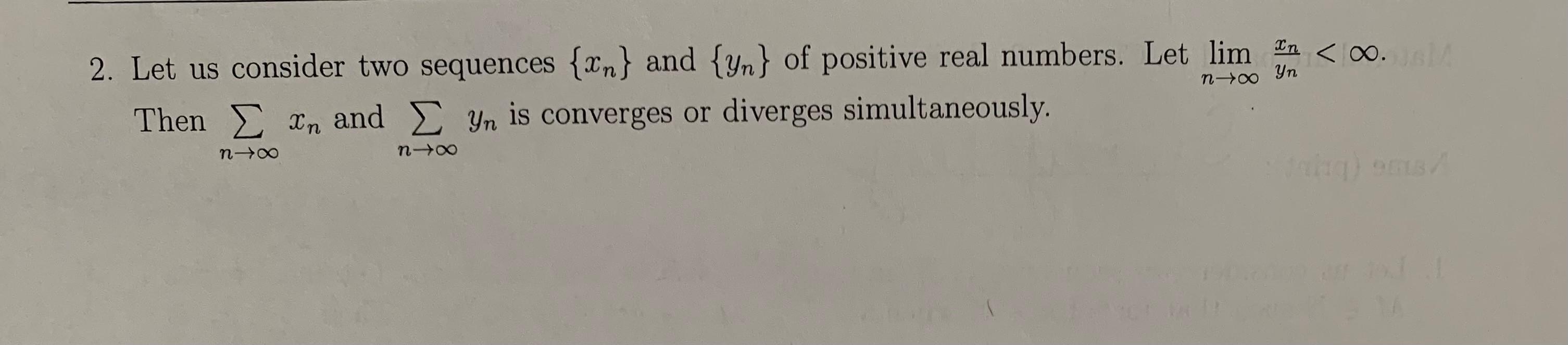 Solved n-00 Yn 2. Let us consider two sequences {Xn} and | Chegg.com