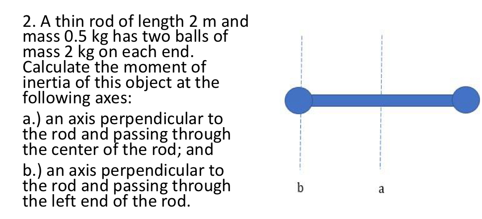 Solved A thin rod of length 2m ﻿andmass 0.5kg ﻿has two balls | Chegg.com