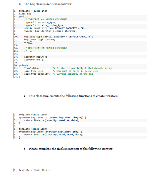 Solved 8. 9. 6. The bag class is defined as follows: 1. | Chegg.com