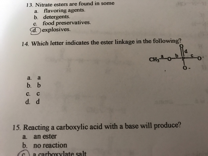 Solved 13. Nitrate esters are found in some a. flavoring | Chegg.com