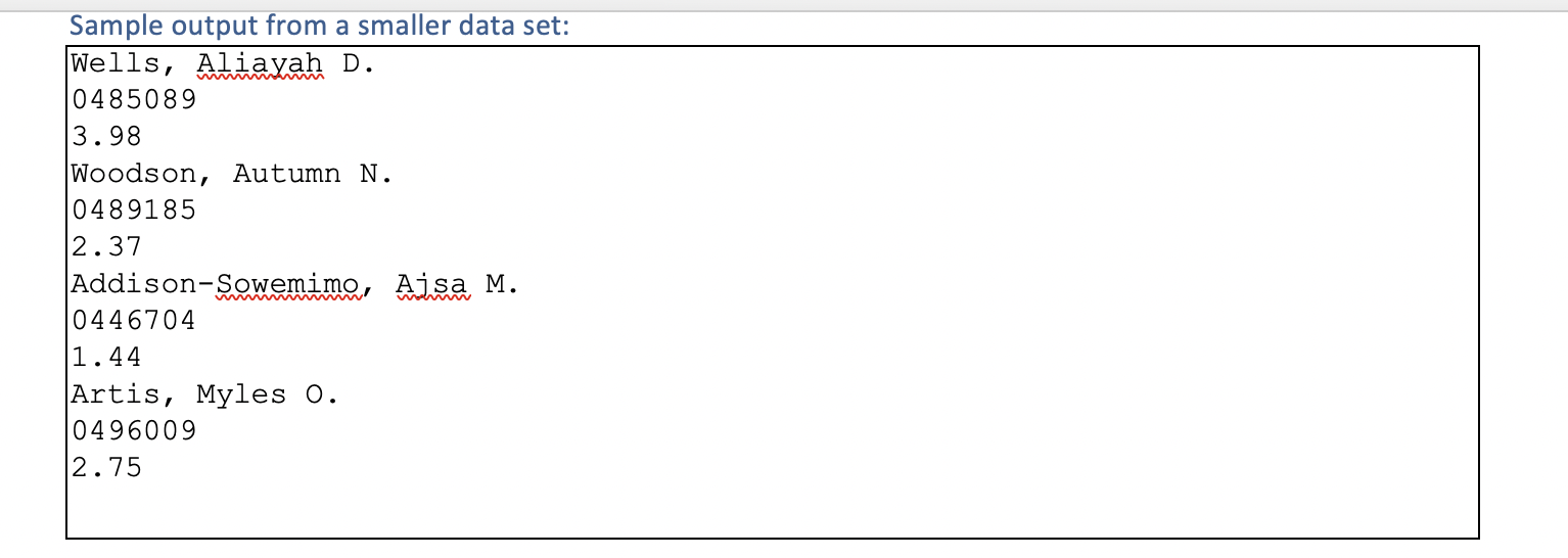 Solved a) Read the student information from a file (see the | Chegg.com