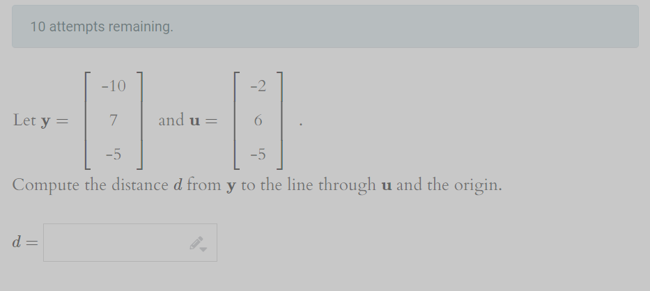 Solved 10 ﻿attempts remaining.Let y=[-107-5] ﻿and | Chegg.com