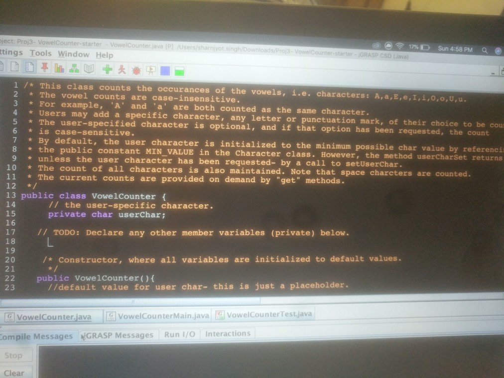 Solved ject: Proj3-VowelCounter-starter VowelCounter java | Chegg.com