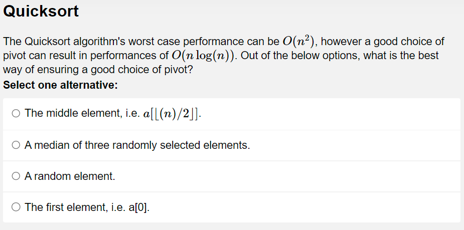 Solved The Quicksort algorithm's worst case performance can | Chegg.com