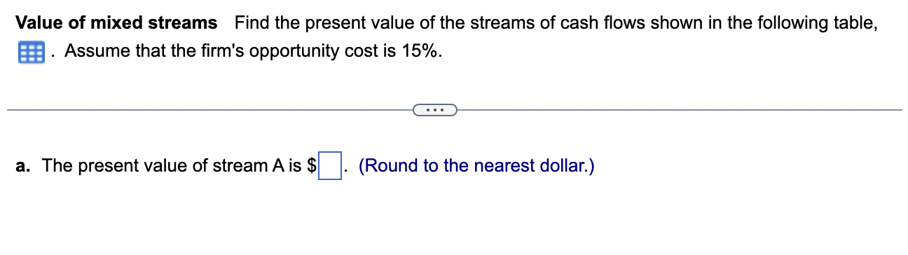 Solved Value of mixed streams Find the present value of the | Chegg.com