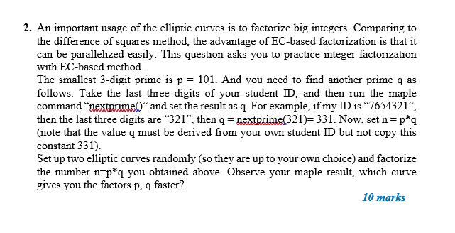 2. An important usage of the elliptic curves is to | Chegg.com