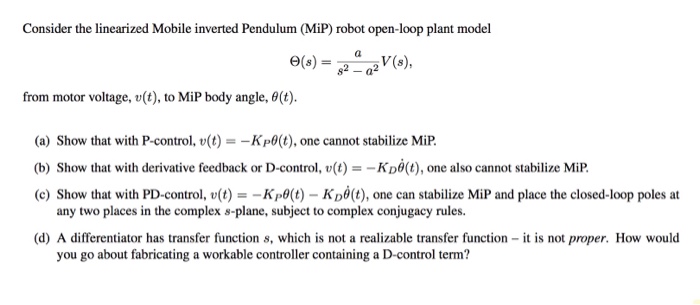 Solved Consider the linearized Mobile inverted Pendulum | Chegg.com