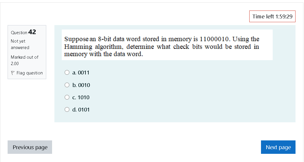 Solved Time left 1:59:29 Question 42 Not yet answered | Chegg.com