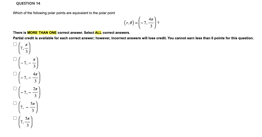 Solved Which of the following polar points are equivalent to | Chegg.com