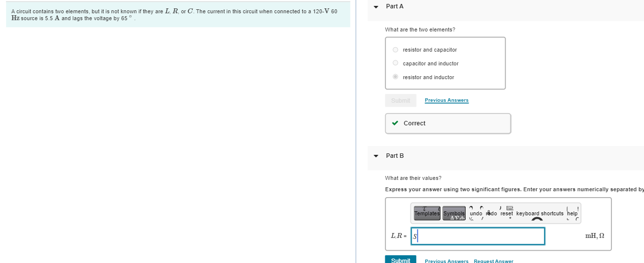 Solved Part A A circuit contains two elements, but it is not | Chegg.com