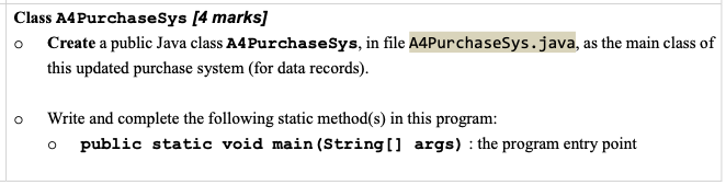 A4PurchaseSys.java public class A4PurchaseSys { // | Chegg.com