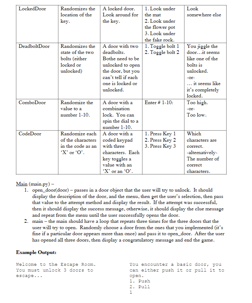 Solved Escape Room Write a program that simulates an escape | Chegg.com