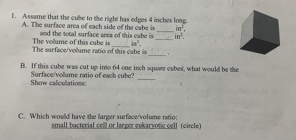 Solved 1. Assume that the cube to the right has edges 4 | Chegg.com