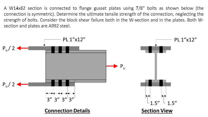 Solved A W14x82 section is connected to flange gusset plates | Chegg.com