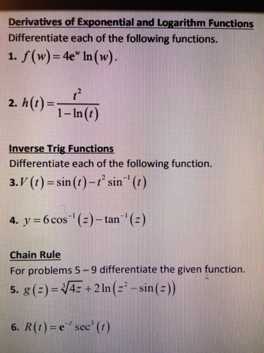 Solved Derivatives of Exponential and Logarithm Functions | Chegg.com
