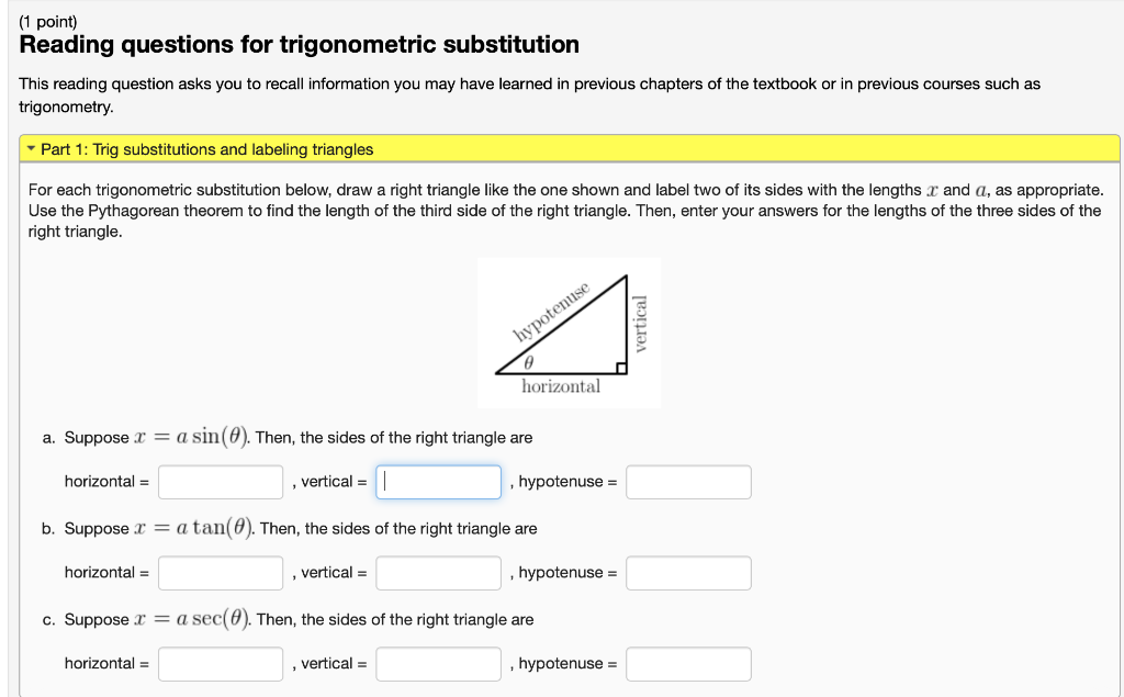 Solved (1 point) Reading questions for trigonometric | Chegg.com