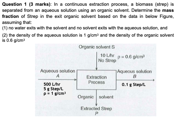 Solved Question 1 (3 marks): In a continuous extraction | Chegg.com